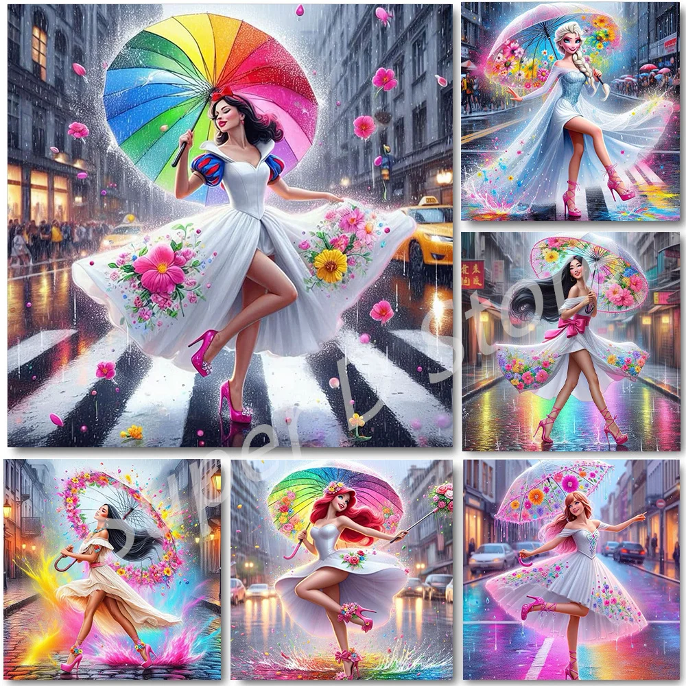 Cartoon-Fashion-Girl-With-Umbrella-5D-Full-Round-Diamond-Painting-Kits ...