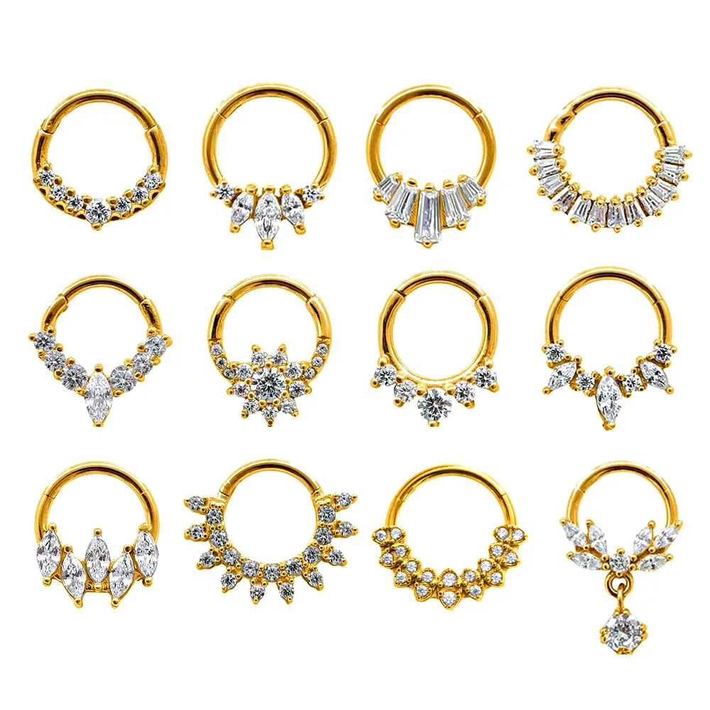 Flower-CZ-Zircon-Septum-Piercing-Heart-Gem-Segment-Nose-Ring-WaterDrop ...