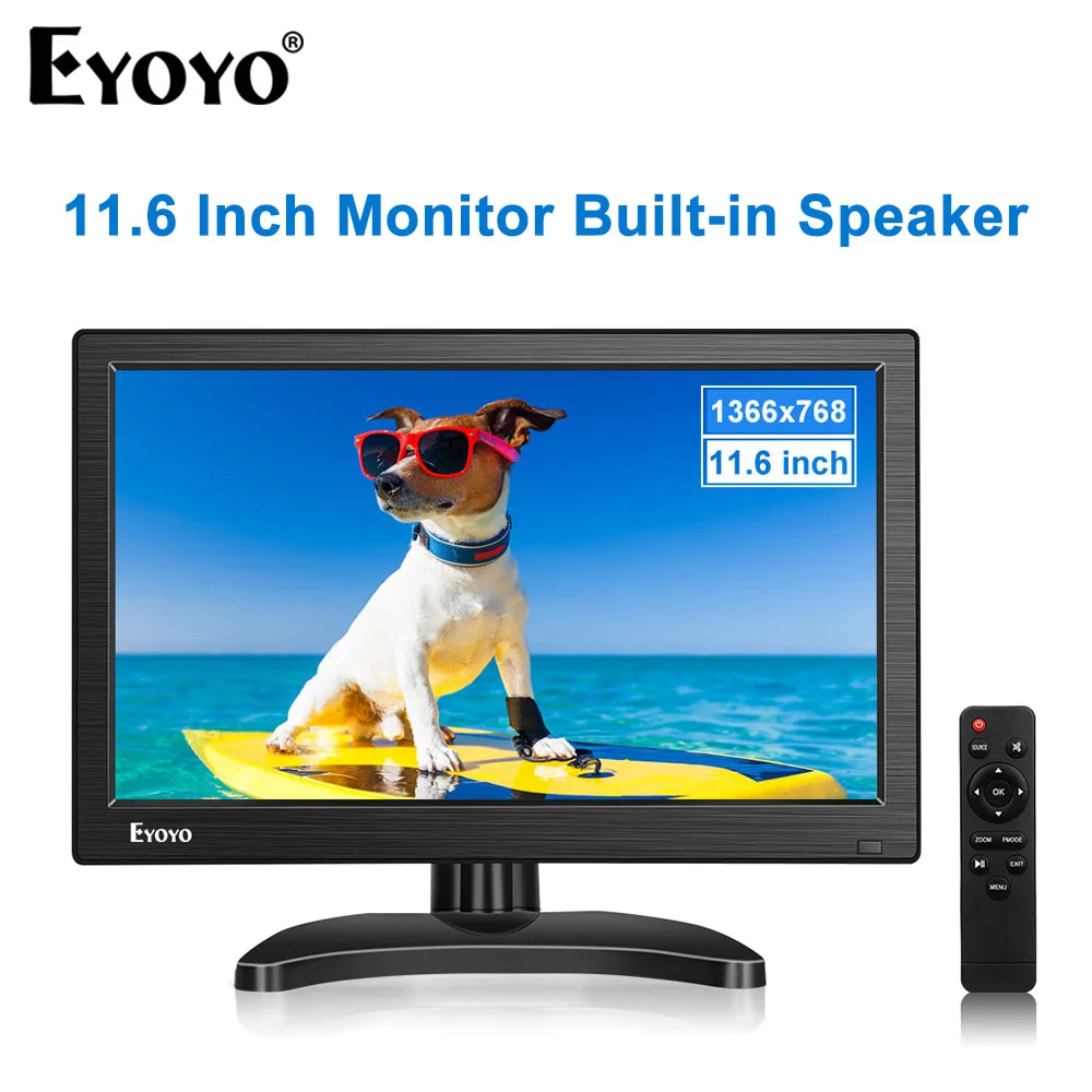 Eyoyo 12 Inch IPS PC TV Monitor LCD Screen HD 1366x768 With HDMI BNC ...