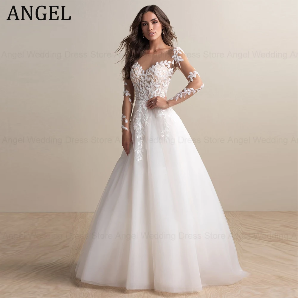 ANGEL-Elegant-Wedding-Dresses-For-Woman-Long-Sleeves-Scoop-Illusion ...