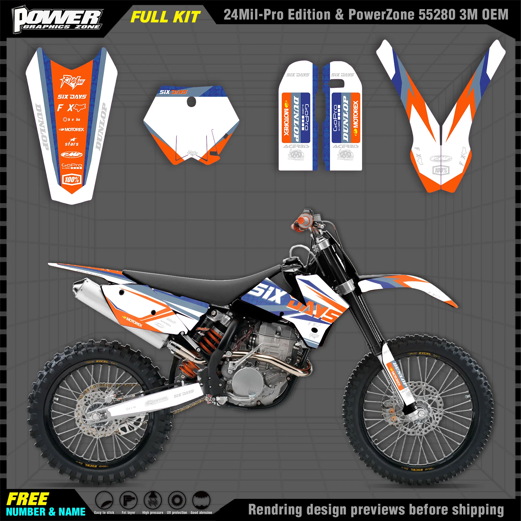 PowerZone Custom Team Graphics Backgrounds Decals 3M Stickers Kit For ...