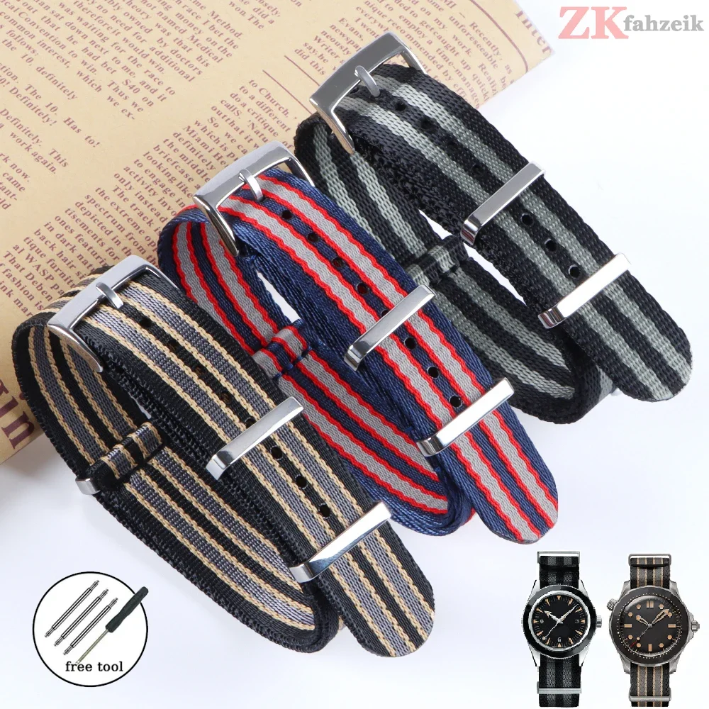 Elastic-Nylon-Watchband-60s-French-Troops-Parachute-Bag-for-Omega-for ...