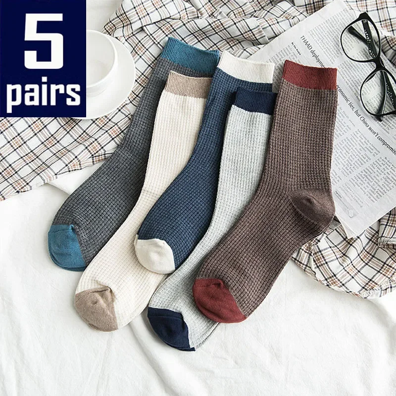 5pairs-Trendy-Middle-Tube-Socks-For-Men-Splicing-Color-Cotton-Socks ...