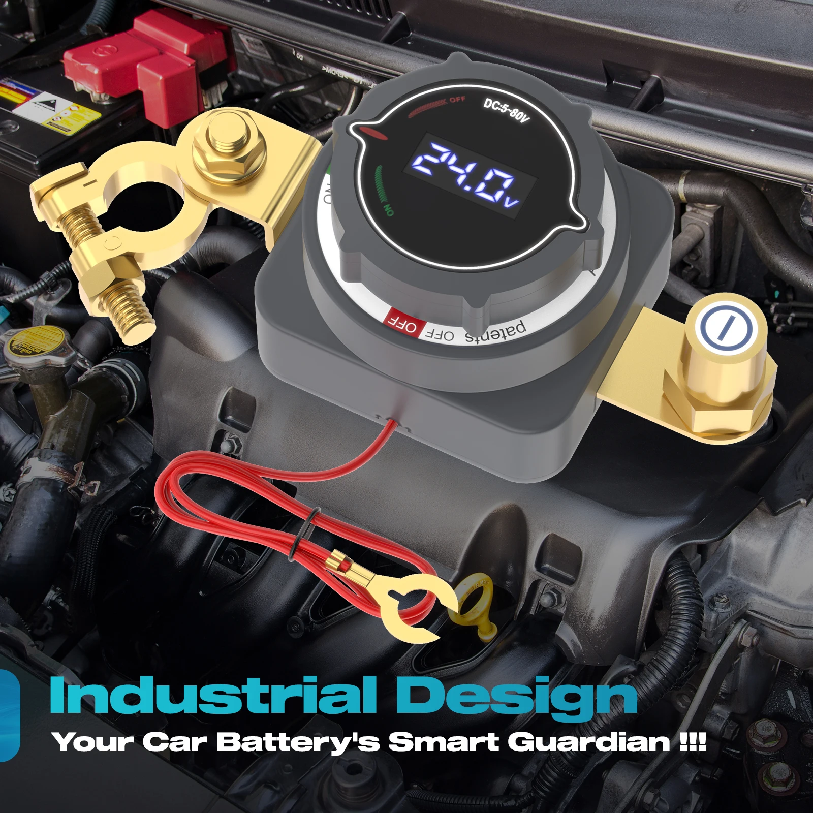 Top Post Battery Disconnect Switch with Voltmeter, DC 5-80V On Off Kill ...