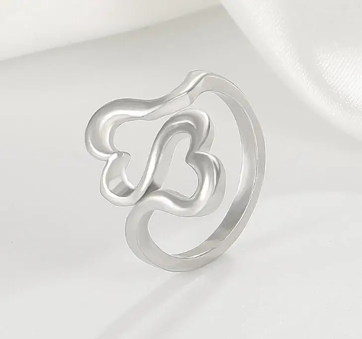 Heart Connected Ring Fashion Double Heart Geometric Index Finger Ring ...