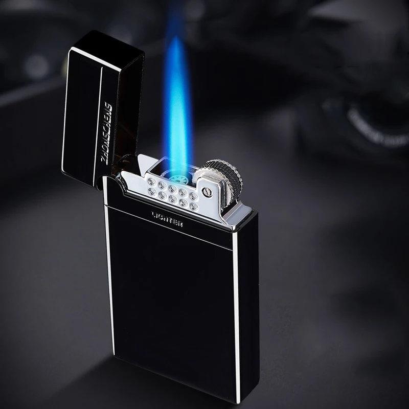 New-Butane-Gas-Windproof-Blue-Flame-Metal-Turbine-Lighter-Personalized ...