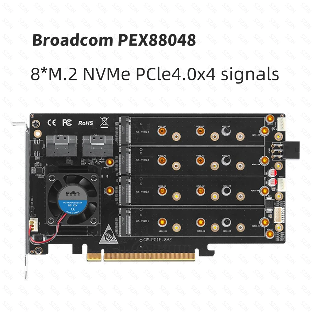 P ‌ CIE To 8-Bay NVMe 拡張カード PEX88048 PCIe 4.0 コントローラー デュアル SFF-8654 ポート ...