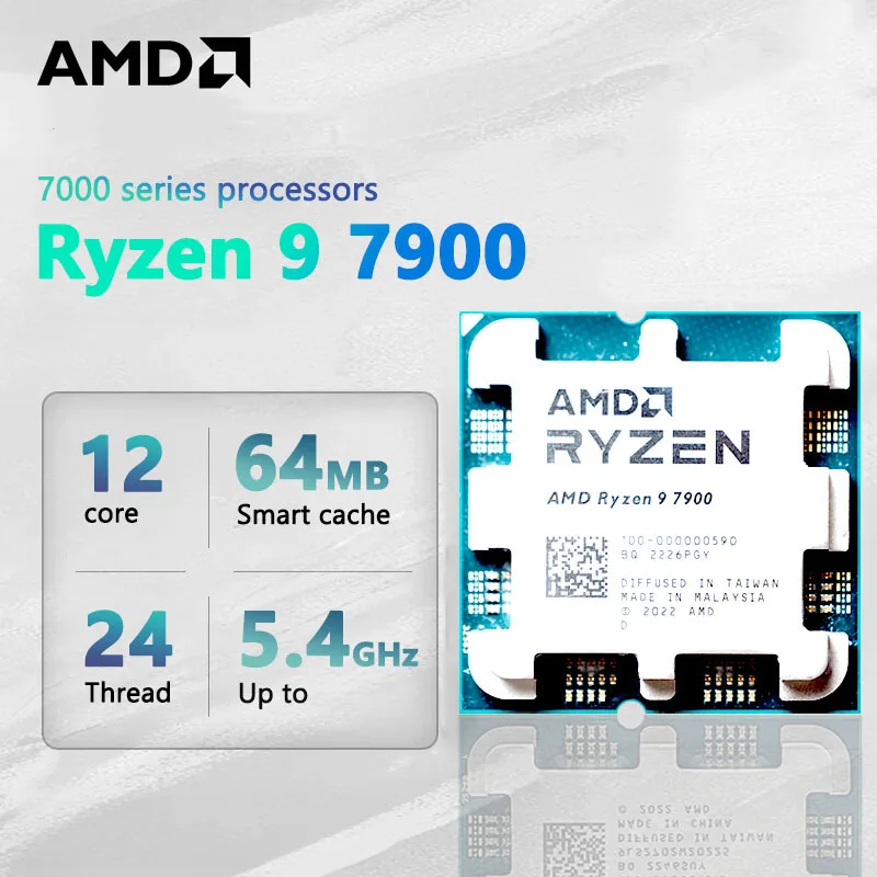 AMD Ryzen 9 7900 R9 7900 3.7 GHz 12-Core 24-Thread CPU Processor 5NM L3 ...