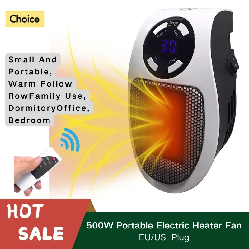 500W-Remote-Warmer-Machine-Portable-Heater-Electric-Heater-Plug-In-Wall ...