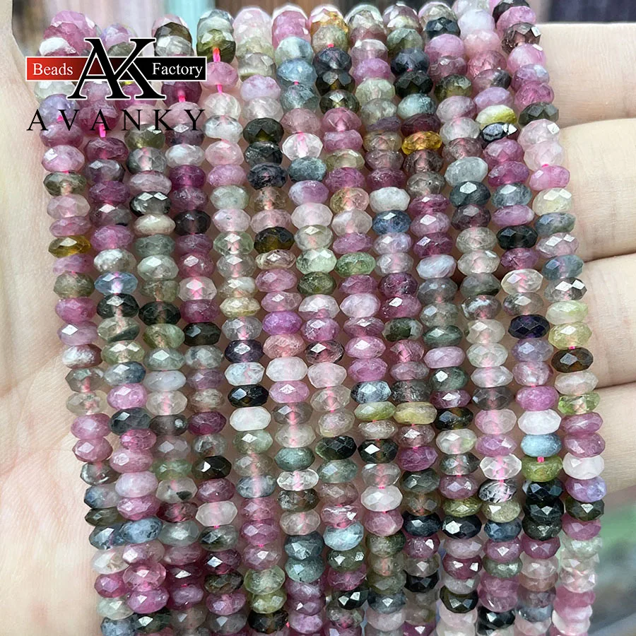 Natural Crystal Tourmaline Stone Disc Bead Small Section Loose Bead for ...
