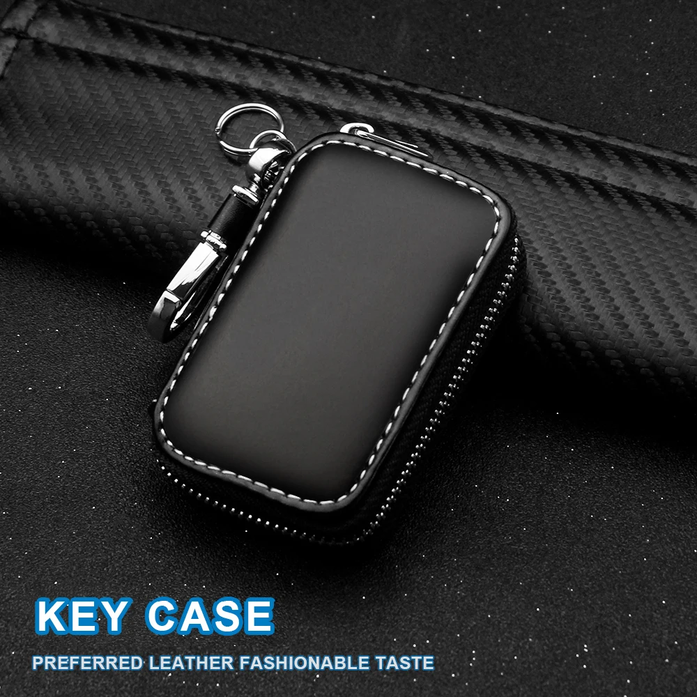 Leather-Car-Key-Wallet-Zipper-Keys-Organizer-Fashion-Men-Keychain-Case ...