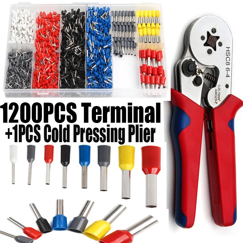 1200Pcs Tube terminal Insulated Cord Wire Connector Electrical Crimp 8 ...