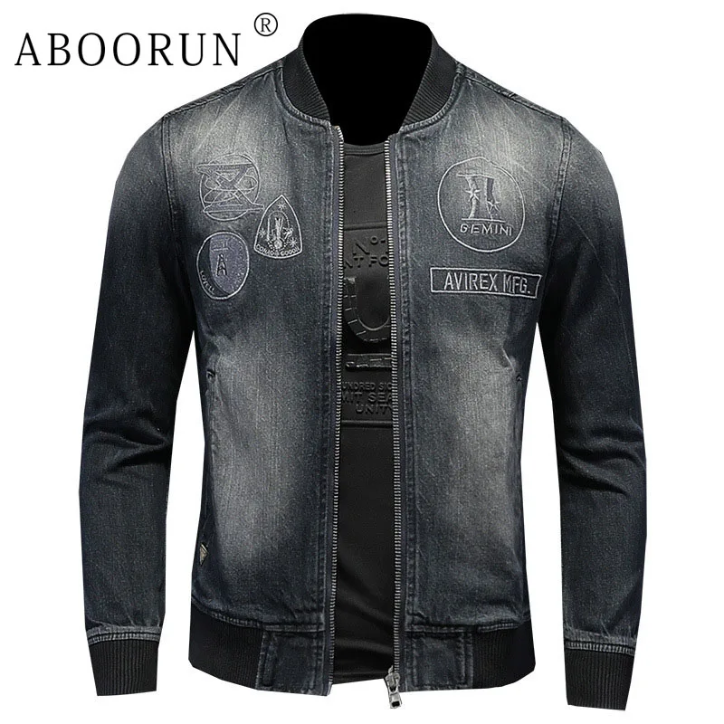 ABOORUN-Retro-Denim-Jackets-Men-Embroidery-Baseball-Coats-Slim-fit ...