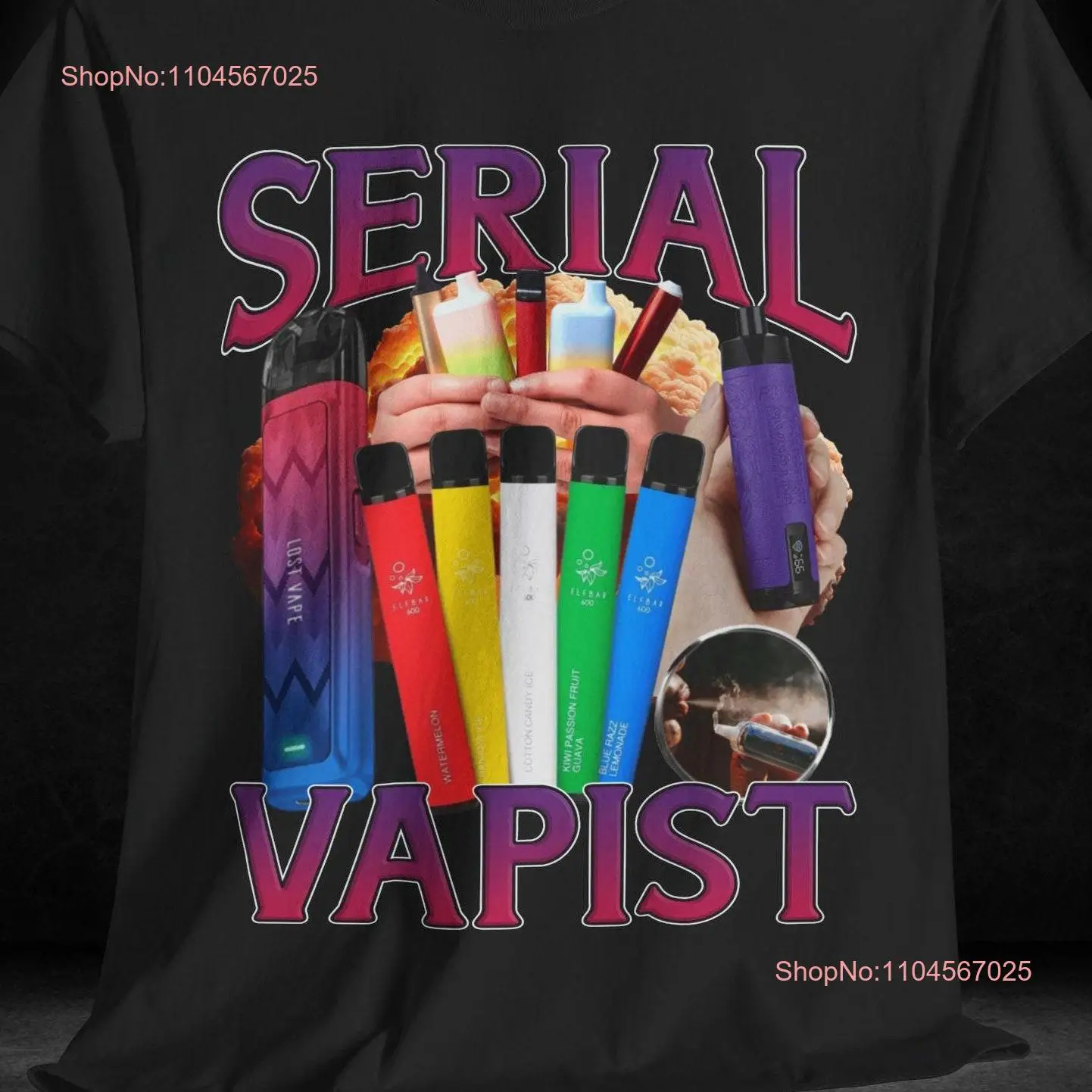 funny ironic vaping meme T Shirt with colorful vape devices and popular ...