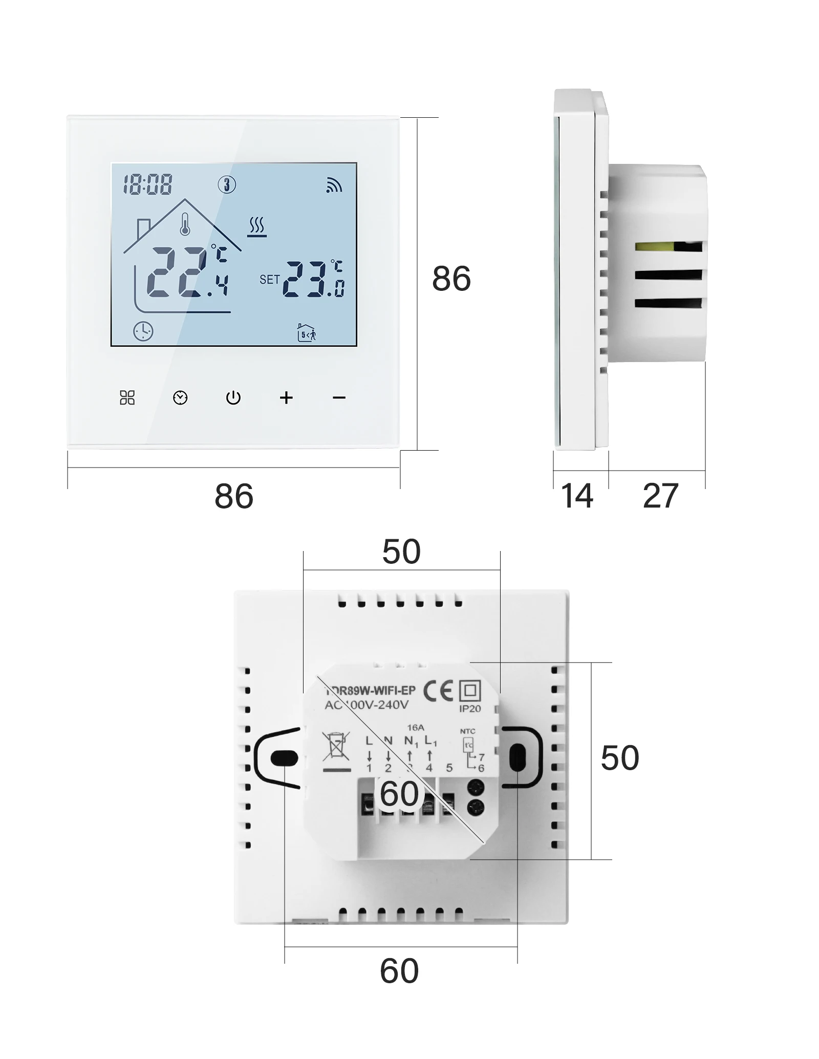 Thermostat Régulateur,Thermostat WiFi intelligent Tuya,chauffage électrique au sol,chaudière à ...