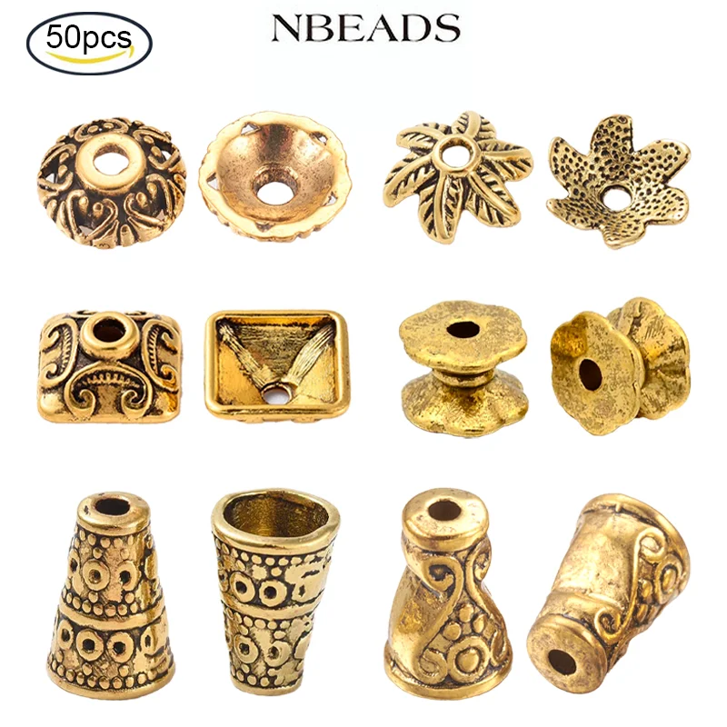 50PCS Tibetan Style Bead Cone Alloy Bead Cone End Caps Antique Spacer ...