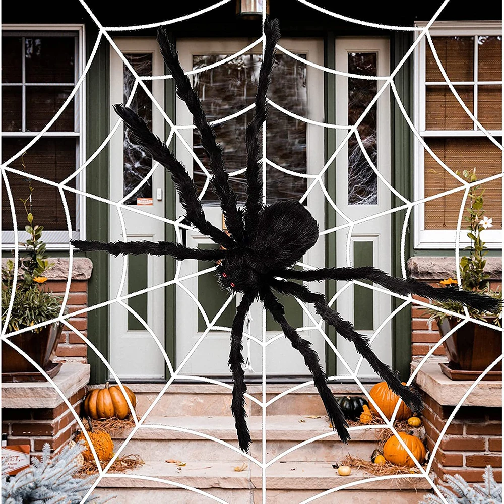 1.5/2.5m Giant Spider Webs Halloween Decorations,White Black Spider Web ...