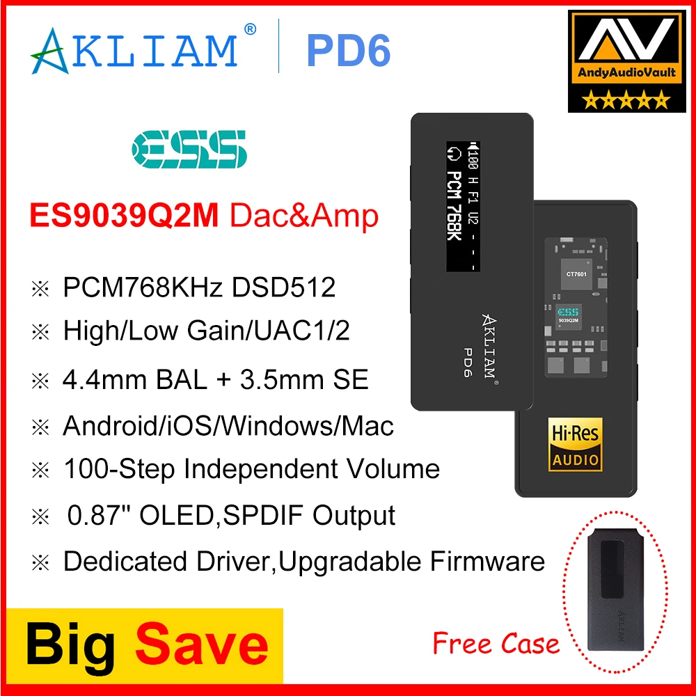(Andy 5 estrellas) AkLIAM PD6 ES9039Q2M USB DAC pantalla OLED Hifi ...