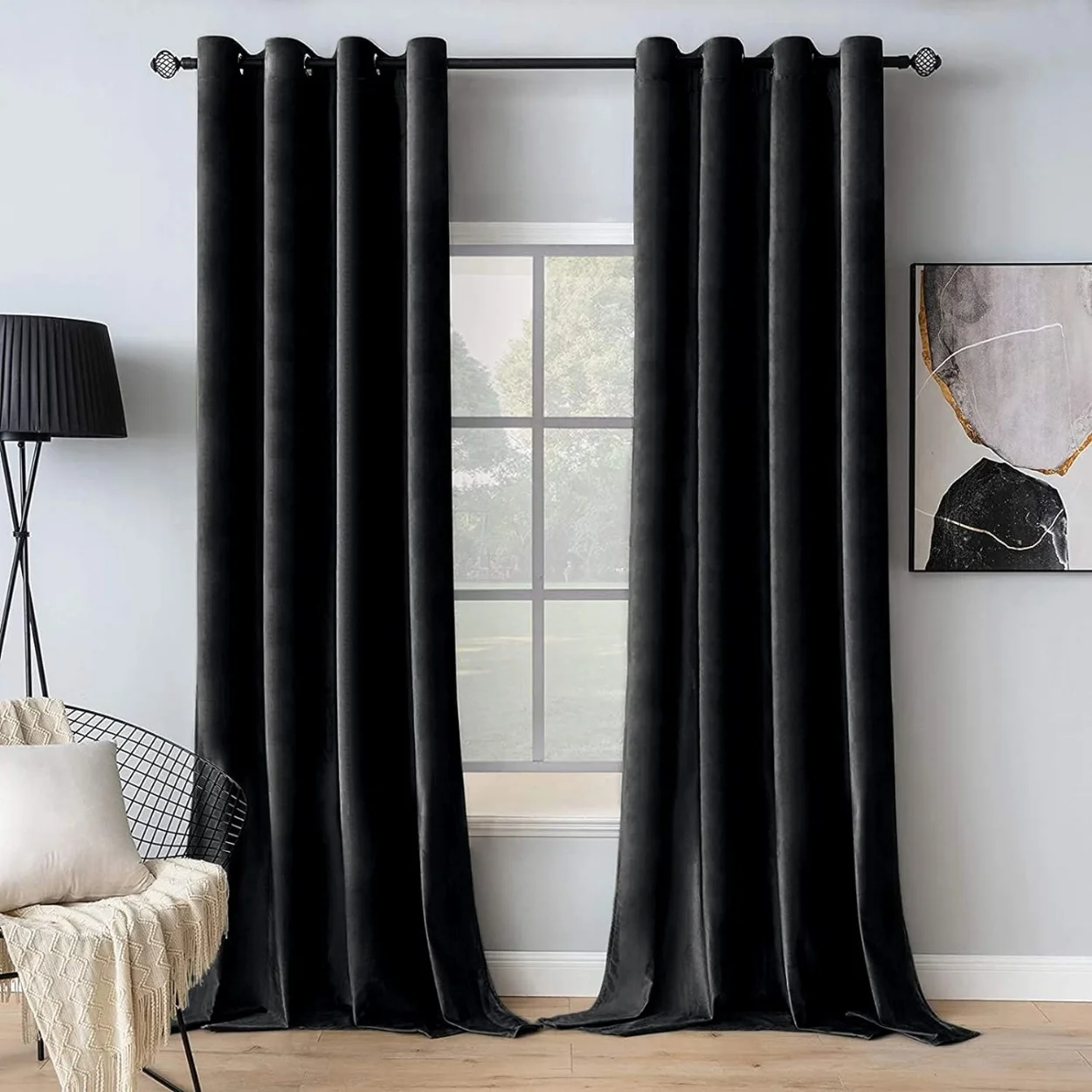 1-pc-All-Black-Velvet-Curtain-Panels-Luxury-Drapes-Home-Decor-Living ...