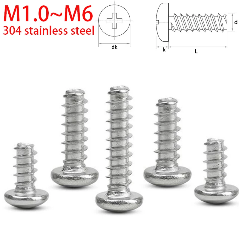 304Stainless-Steel-Cross-Recess-Phillips-Pan-Round-Head-Flat-End-Self ...