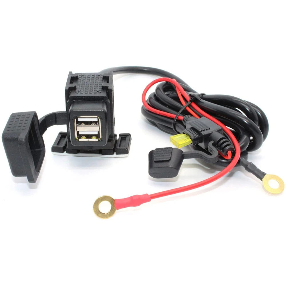 Waterproof-Motorcycle-USB-Charger-Kit-4-2A-Dual-USB-Port-Socket-Fuse-O ...