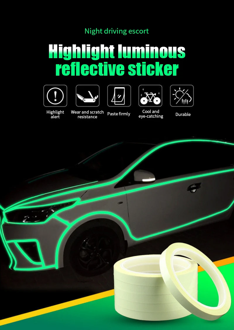Luminous Safety StripReflective Car Stickers Tape Fluorescent Night ...