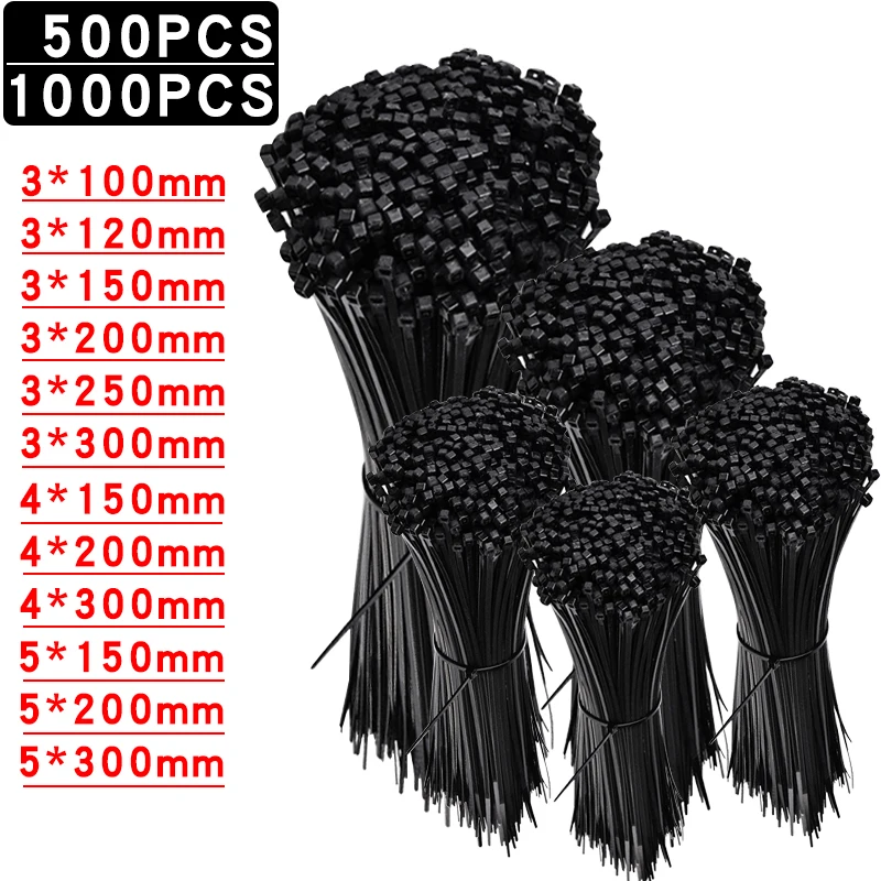500/1000pcs selbstsicher nde Kunststoff-Nylon binder schwarze Reiß ...