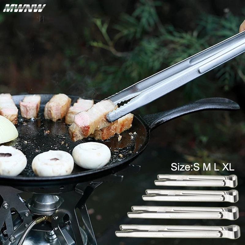 Lengthened-Non-Slip-Stainless-Steel-Food-Tongs-Meat-Bread-Clip-Barbecue ...