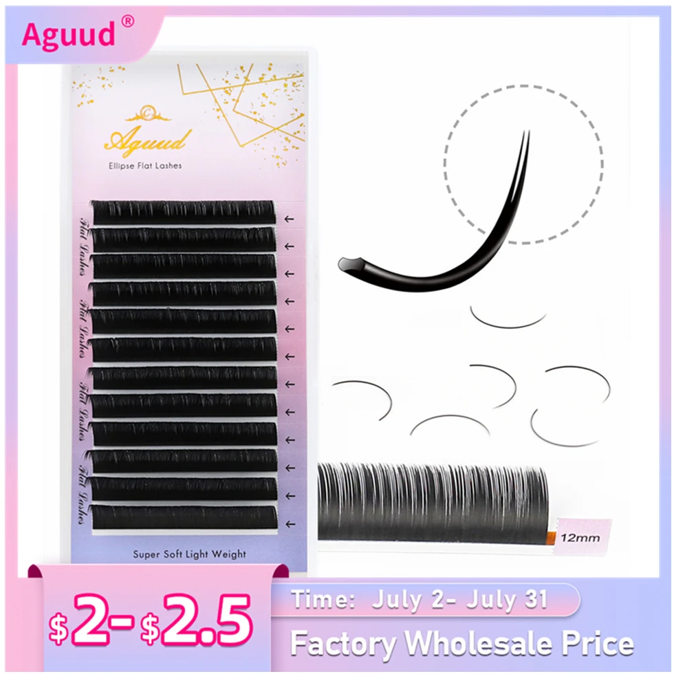 Aguud Ellipse Flat False Eyelash Extension Natural Soft Split-tips Flat ...