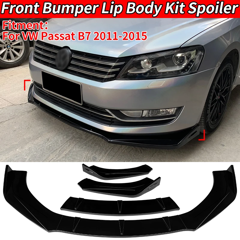 For-VW-Passat-B7-2011-2015-Car-Front-Bumper-Lip-Spoiler-Splitter-Gloss ...