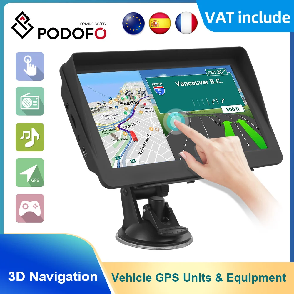 Podofo Car GPS Navigation 7 Inch Touch Screen GPS Navigator Truck ...