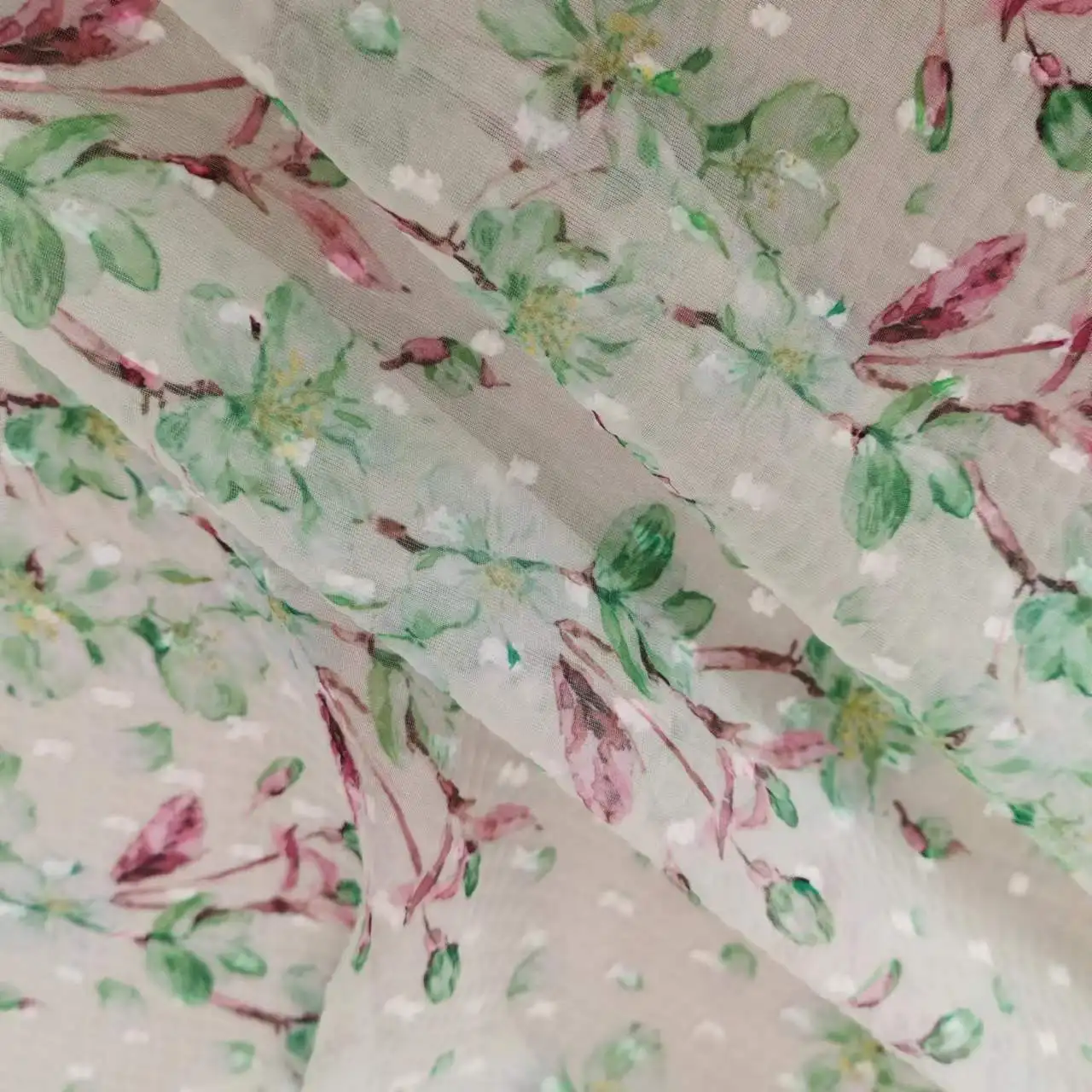 Cutting Blistering Chiffon Translucent Flowers Print Fabric For Silk ...
