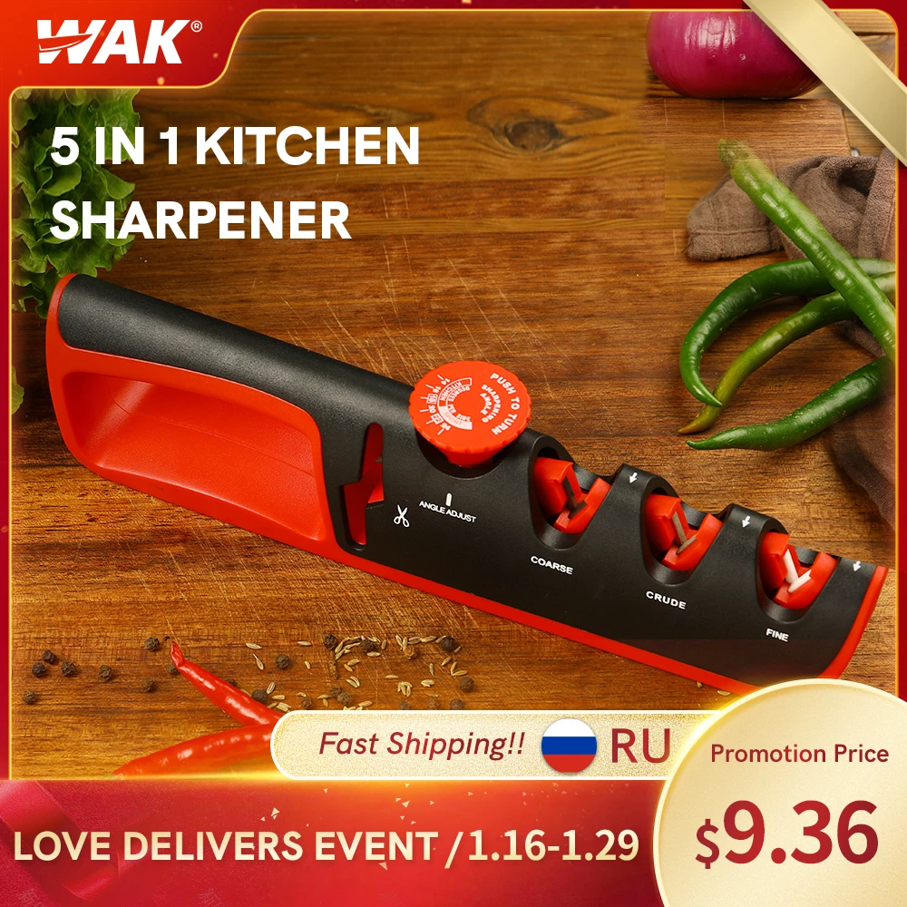 Wak Knife Sharpener 5 In 1 Adjustable Angle Black Red Kitchen Grinding ...