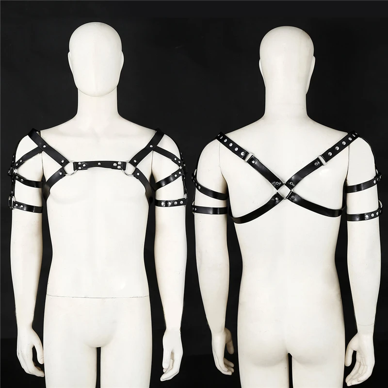 Arnés de cuero fetiche Gay para hombres, correas de hombro, disfraces BDSM, Bondage para brazos ...