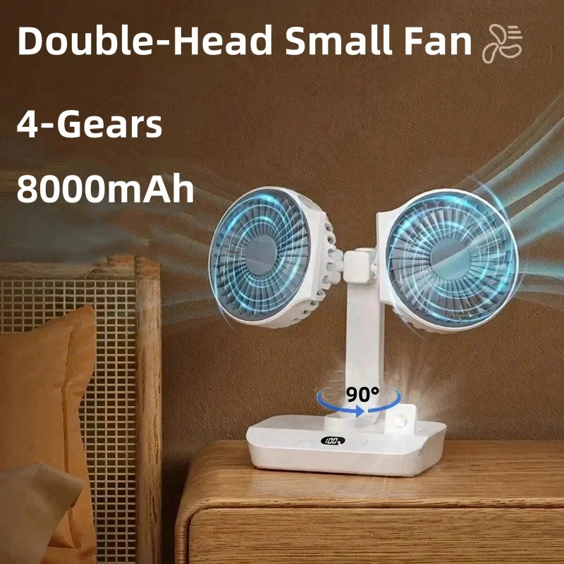New-Desktop-Double-Head-Fan-4-Gears-Wind-Fast-Cooling-Digital-Display ...