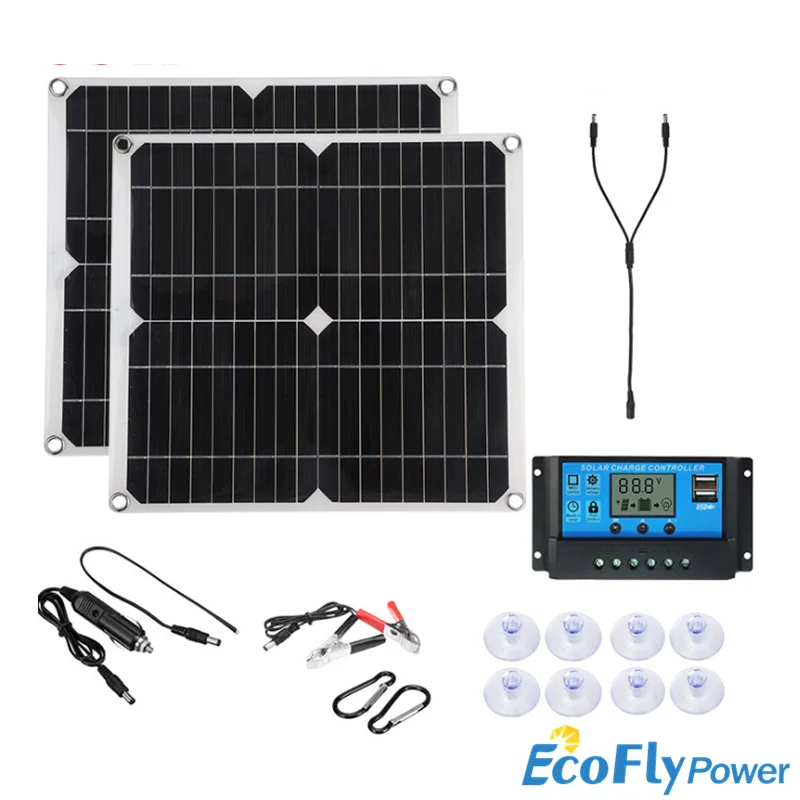 25W-50W-Solar-Panel-Kit-Dual-12V-USB-With-10A-20A-Controller-Solar ...