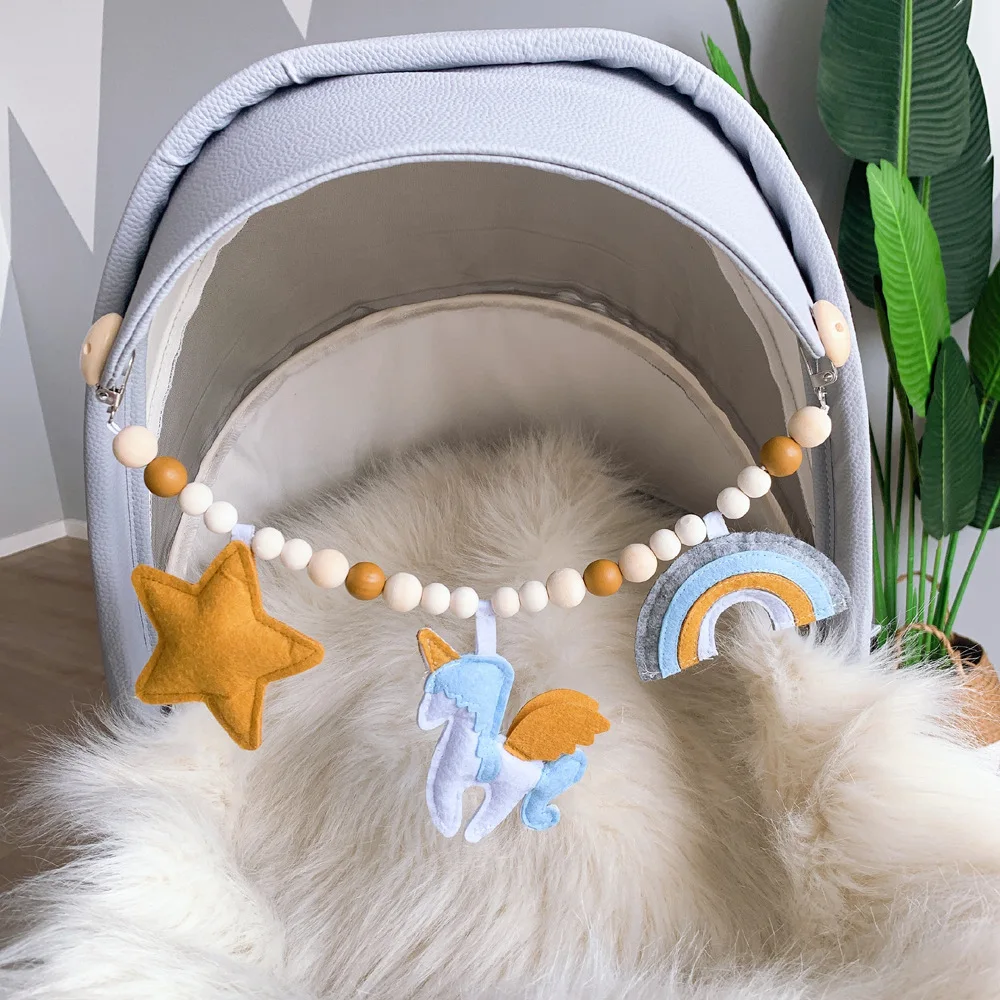 Baby Toy Wooden Pram Clip Baby Mobile Pram Plush Bead Pacifier Chain ...