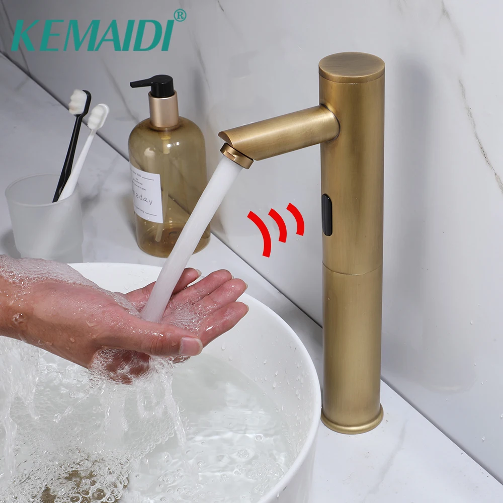 KEMAIDI-Smart-Sensor-Basin-Sink-Faucet-Touchless-Golden-Brushed-Vanity ...