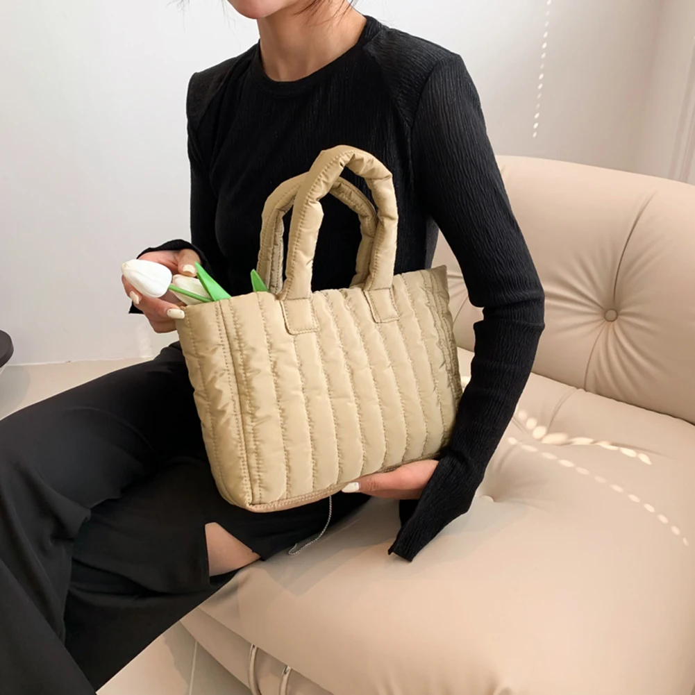 여성용 대용량 코튼 패딩 토트백 단색 캐주얼 패션 심플한 나일론 숄더백 우아한 핑크 백 신상 Aliexpress