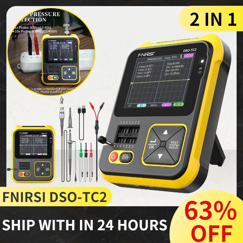 Fnirsi Tc2 2.4 Inch Tft Color Screen Digital Oscilloscope Lcr Meter 2 In 1 Handheld 2.4"tft Pwm ...
