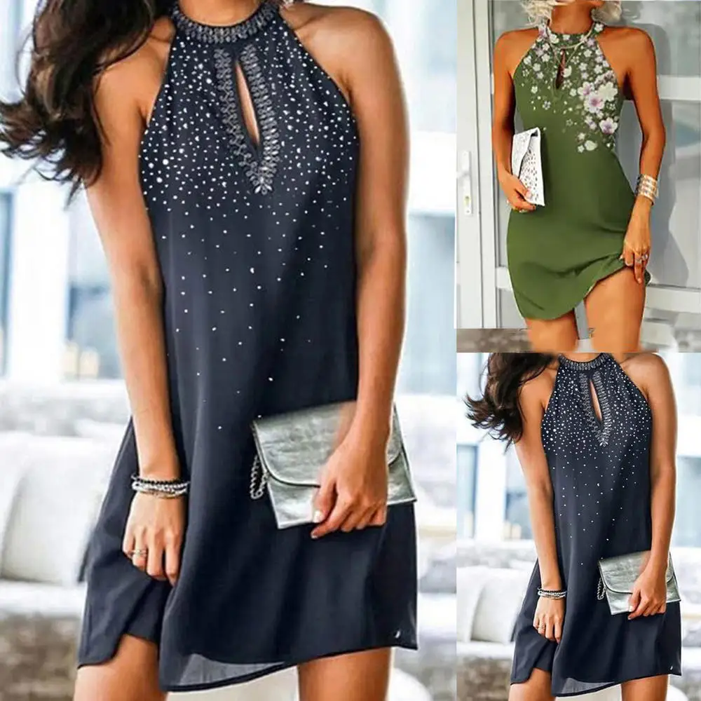 Four Sided Spring Summer Sleeveless Dress 3D Printed Temperament Casual ...