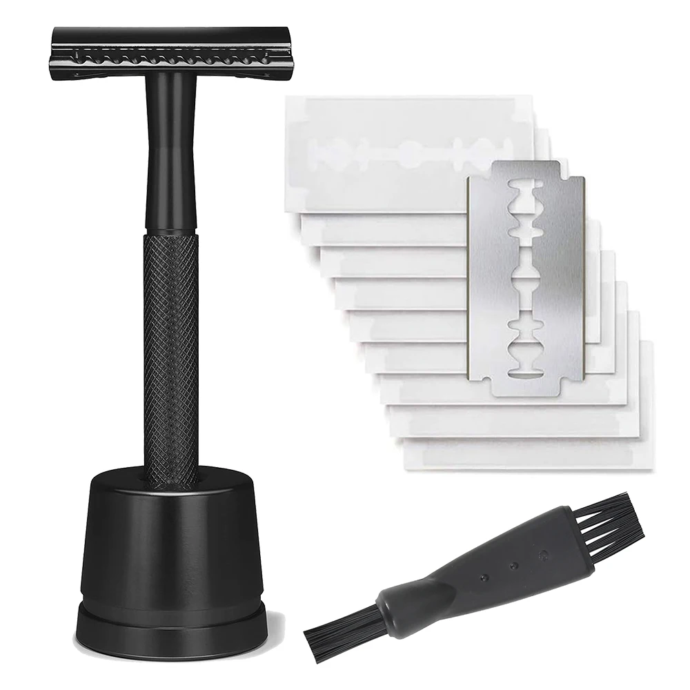 Double-Edge-Safety-Razor-for-Men-with-Razor-Stand-One-Blade-Metal-Razor ...