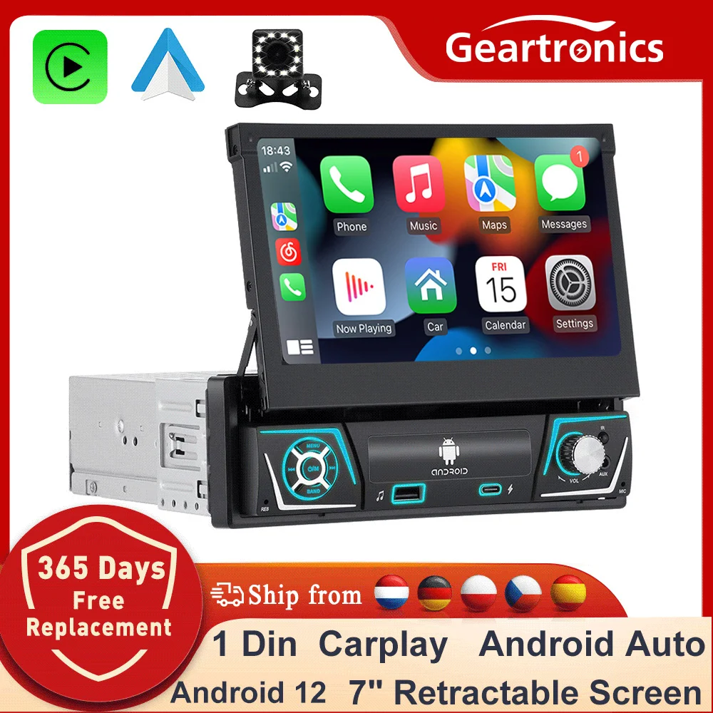 1-Din-Android-Carplay-Auto-Universal-7-IPS-Retractable-Screen-gps ...