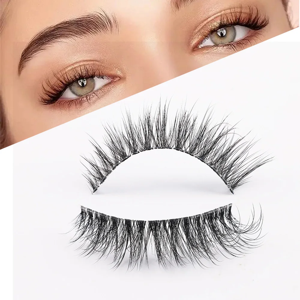 Clear Band Eyelashes Natural Fluffy 3D Mink Lashes D Curl Volume Wispy ...