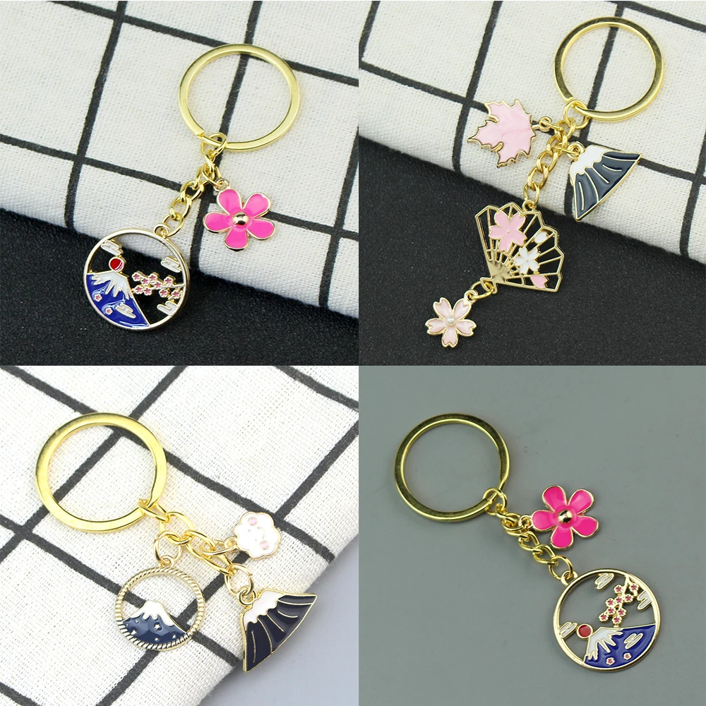 Japan-Fuji-Mountain-Sakura-Key-Ring-Flower-Clouds-Enamel-Key-Chains ...
