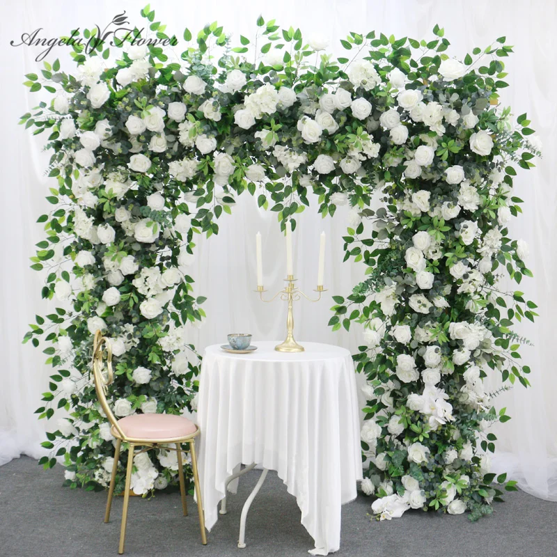 White-Rose-Greenery-Banyan-Leaves-Flower-Arrangement-Wedding-Backdrop ...