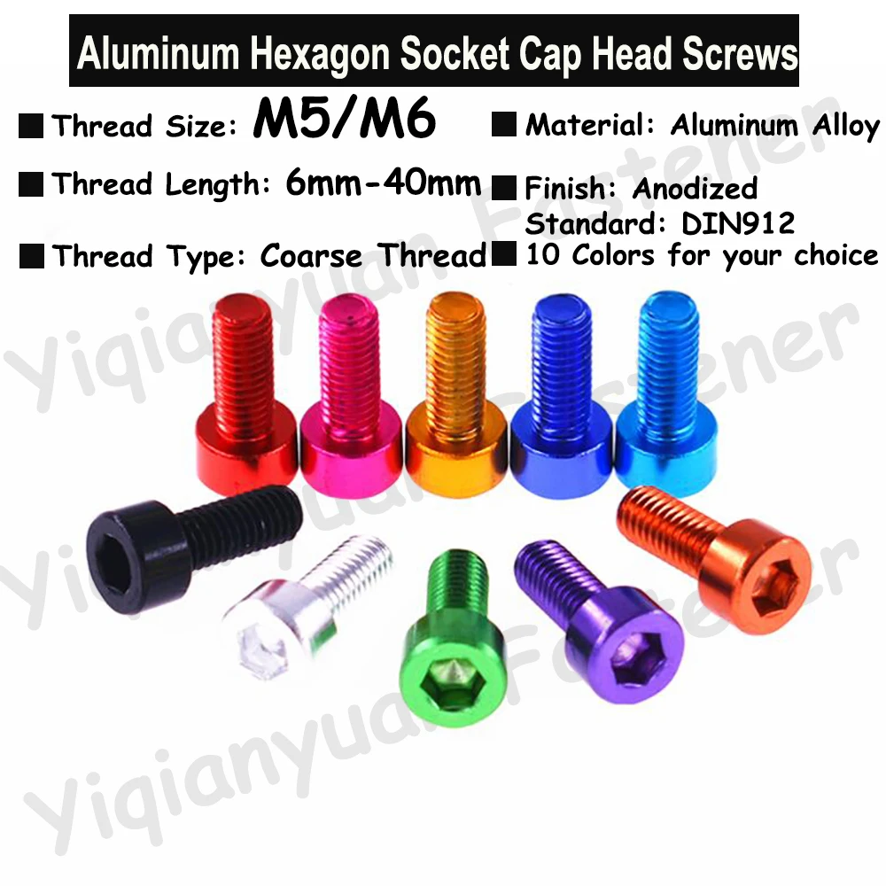 2Pcs-5Pcs M5 M6 DIN912 Colourful Aluminum Hexagon Socket Cap Head ...