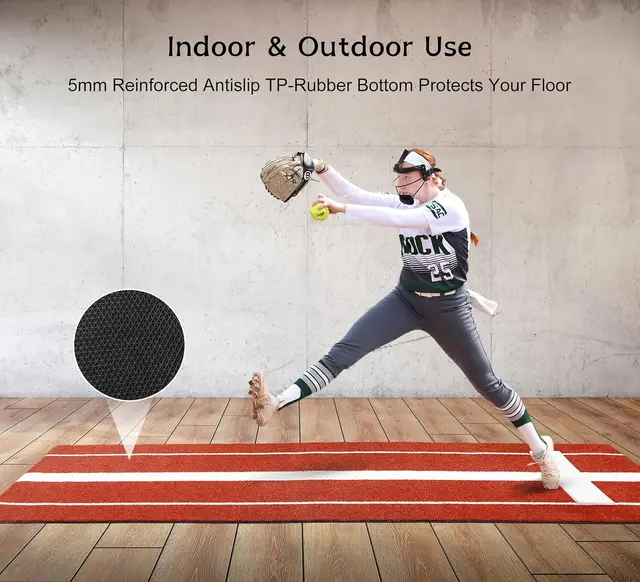 Softball Pitching Mat, 10x3 Ft Baseball Pitching Rubber Softball ...