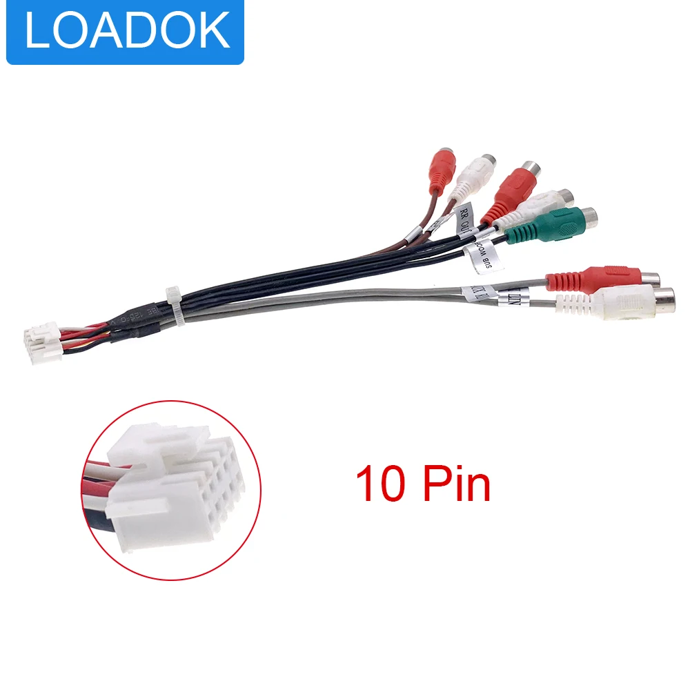 10 Pin Universal Car Radio RCA Output Wire Harness Aux Input SUB Woofer ...