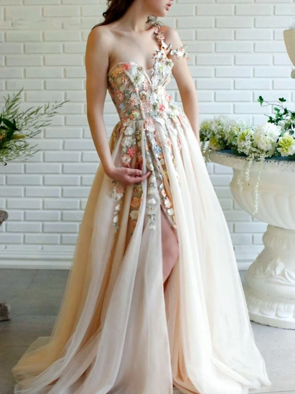 Sunnye-Princess-A-Line-Prom-Dress-Elegante-um-ombro-Vestido-de-fada ...